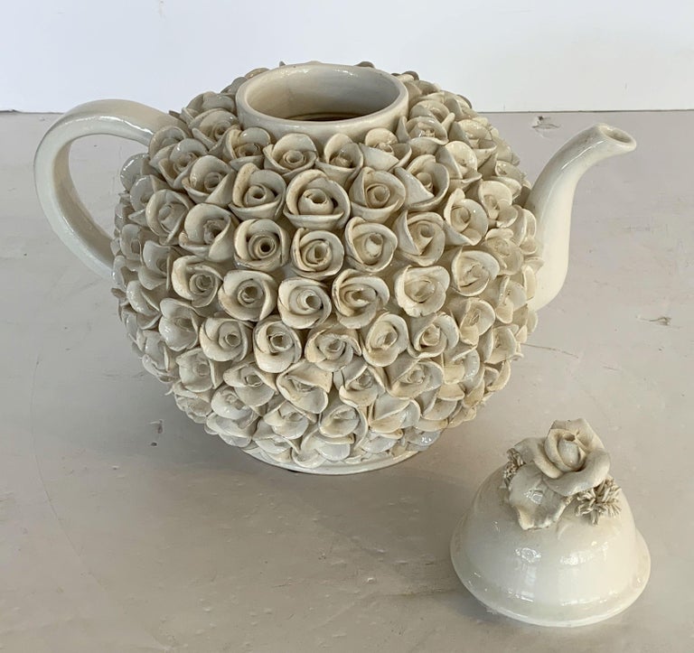 Large Italian Creamware or White Glazed Teapot with Lid Rosettes at 1stDibs