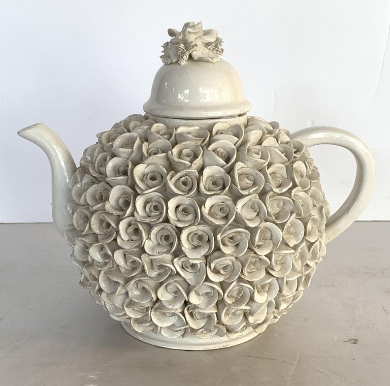 Large Italian Creamware or White Glazed Teapot with Lid Rosettes at 1stDibs