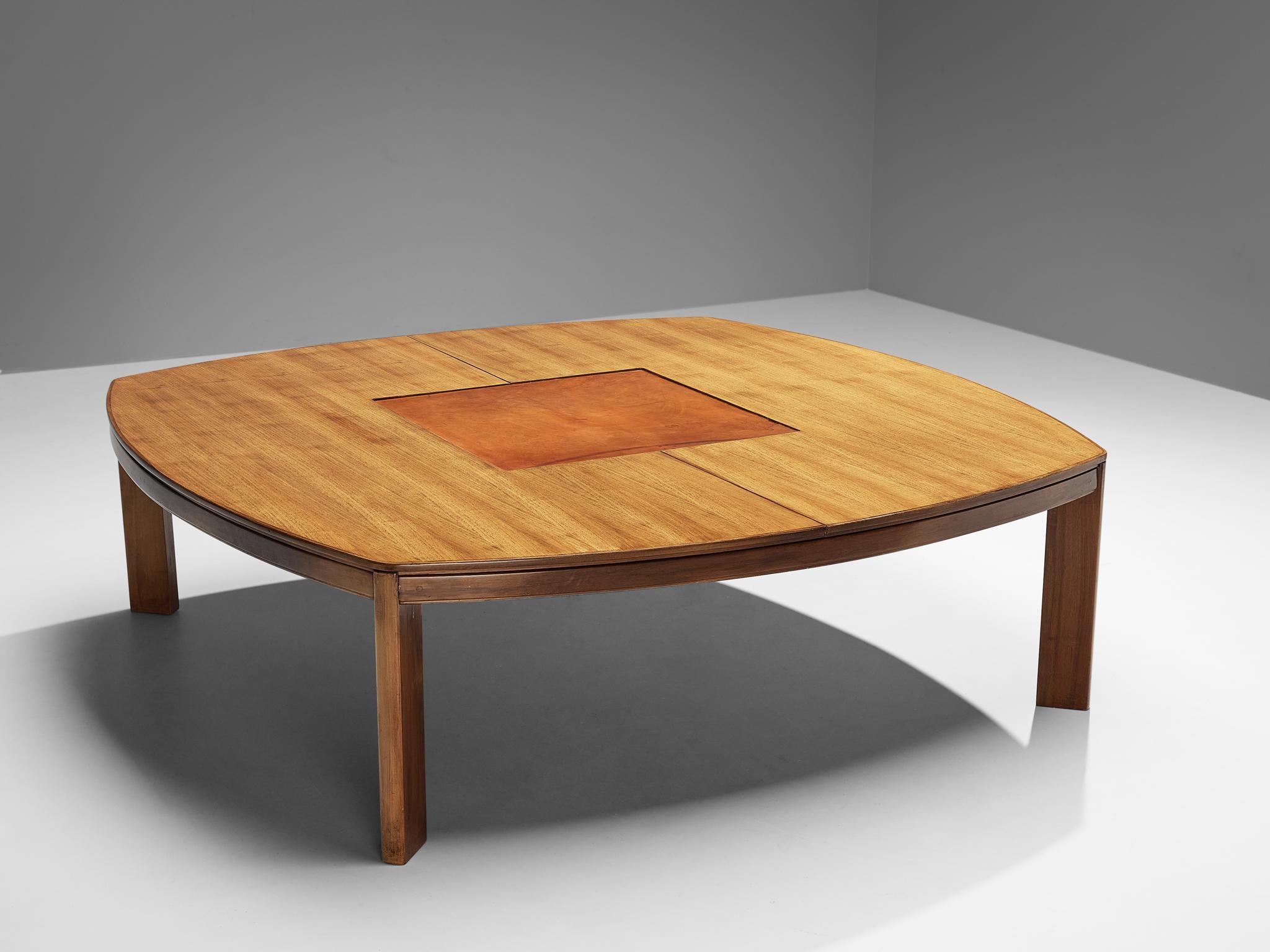 Large Italian Dining or Conference Table in Walnut and Cognac Leather ...