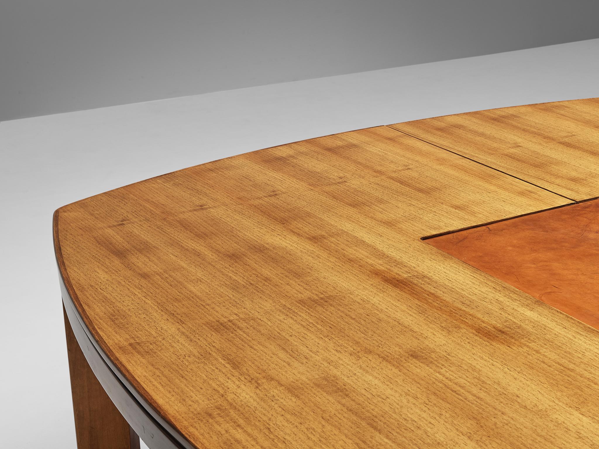 Large Italian Dining or Conference Table in Walnut and Cognac Leather ...