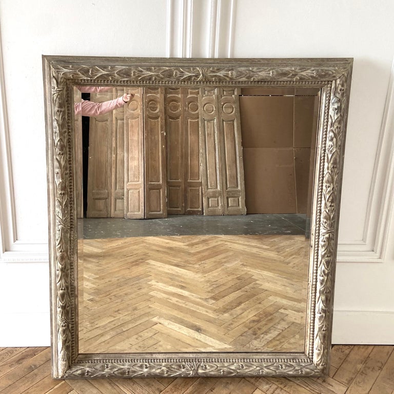 Large Italian Faded Faded Stripped Gilt Wood Mirror For Sale at 1stDibs