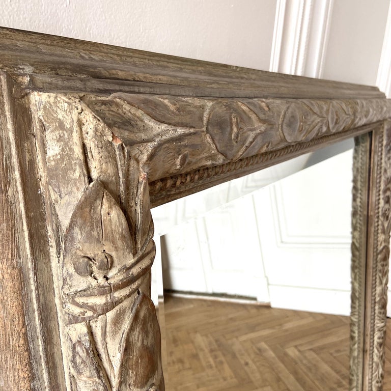 Large Italian Faded Faded Stripped Gilt Wood Mirror For Sale at 1stDibs