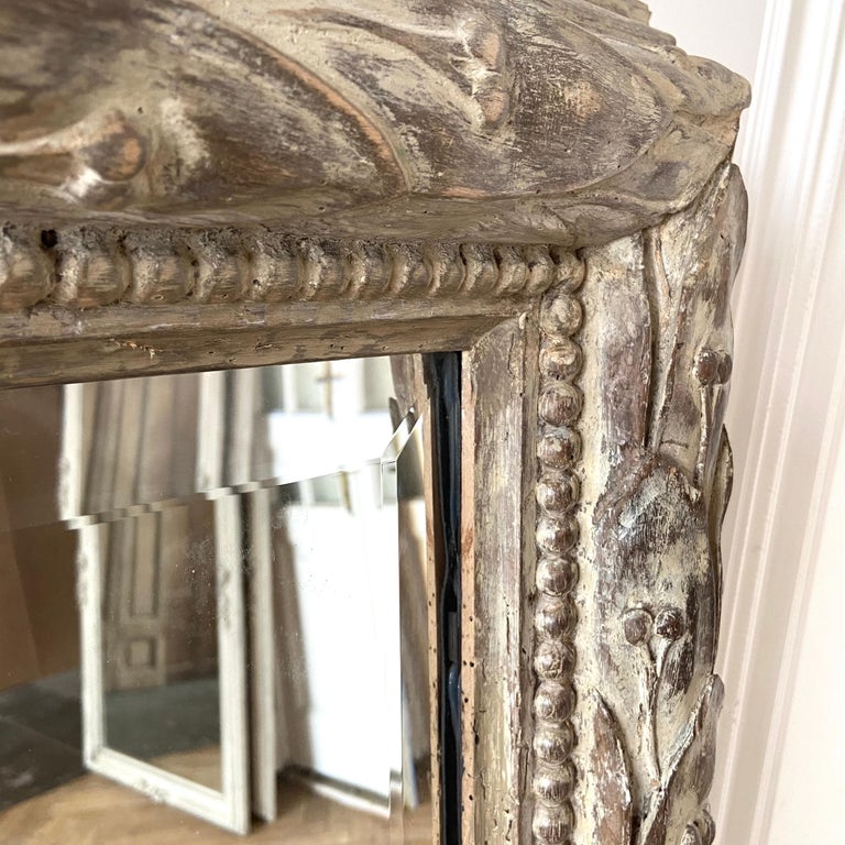 Large Italian Faded Faded Stripped Gilt Wood Mirror For Sale at 1stDibs