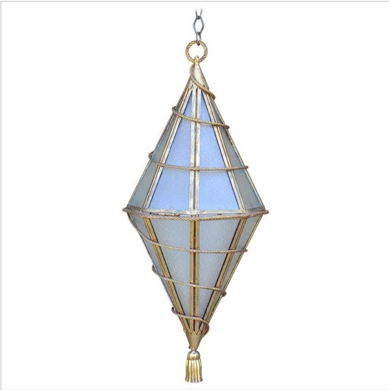 Large Italian Glass and Gilt Metal Geometric Hanging Lantern For Sale ...