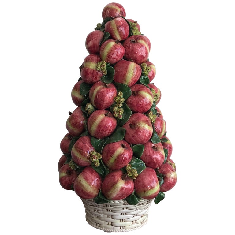 Large Italian Glazed Terra Cotta Apple Topiary at 1stDibs