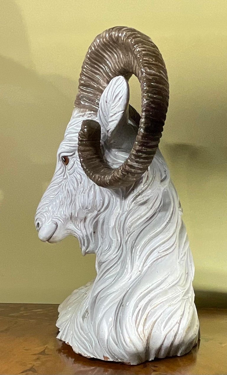 Large Italian Hand Painted Ceramic Ram Head Sculpture, 1950s For Sale ...