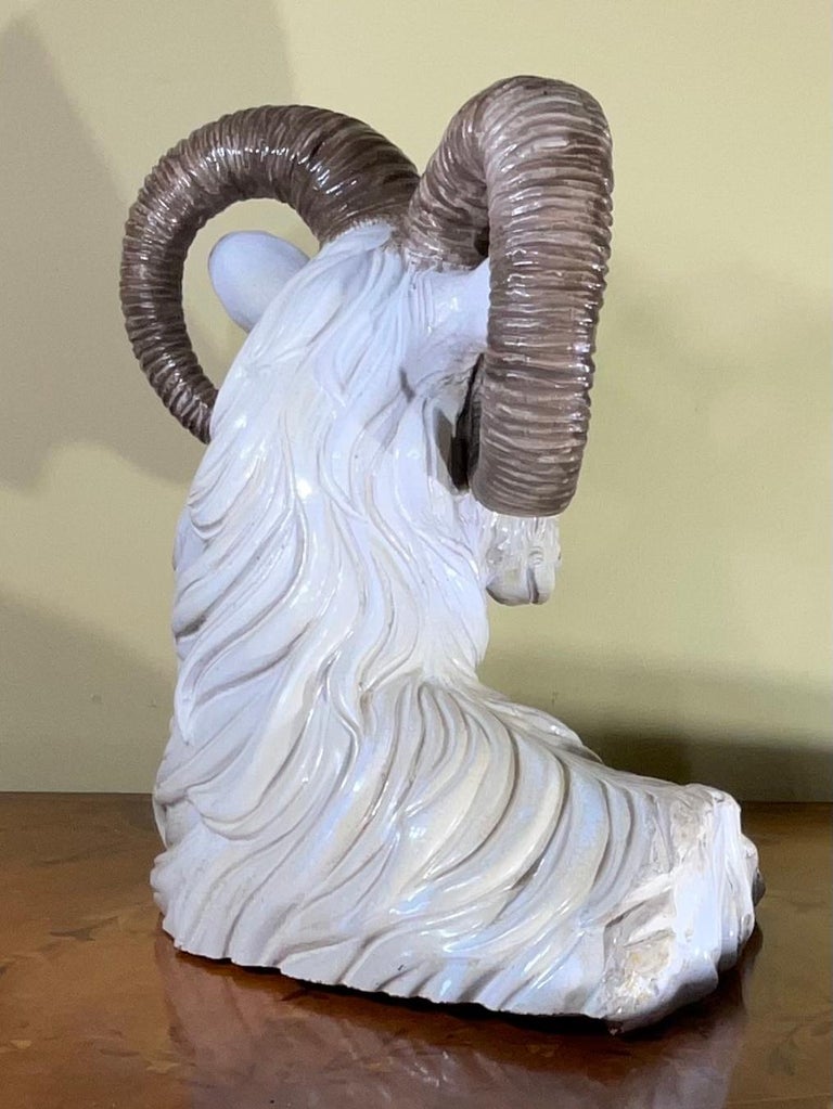 Large Italian Hand Painted Ceramic Ram Head Sculpture, 1950s For Sale ...