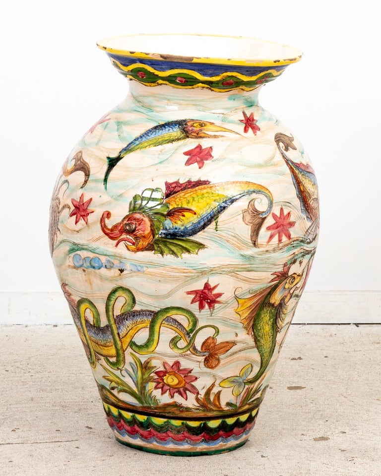 Large Italian Majolica "Peche di Mare" Jar For Sale at 1stDibs