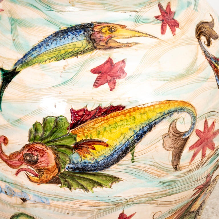 Large Italian Majolica "Peche di Mare" Jar For Sale at 1stDibs