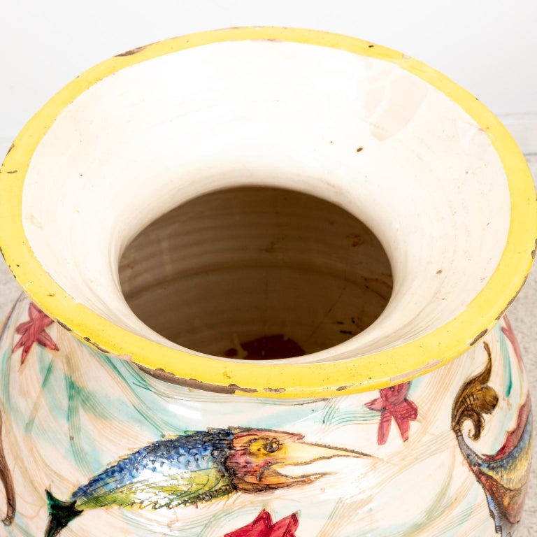 Large Italian Majolica "Peche di Mare" Jar For Sale at 1stDibs