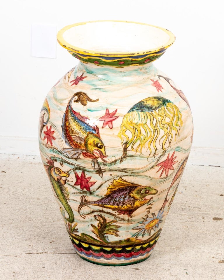 Large Italian Majolica "Peche di Mare" Jar For Sale at 1stDibs