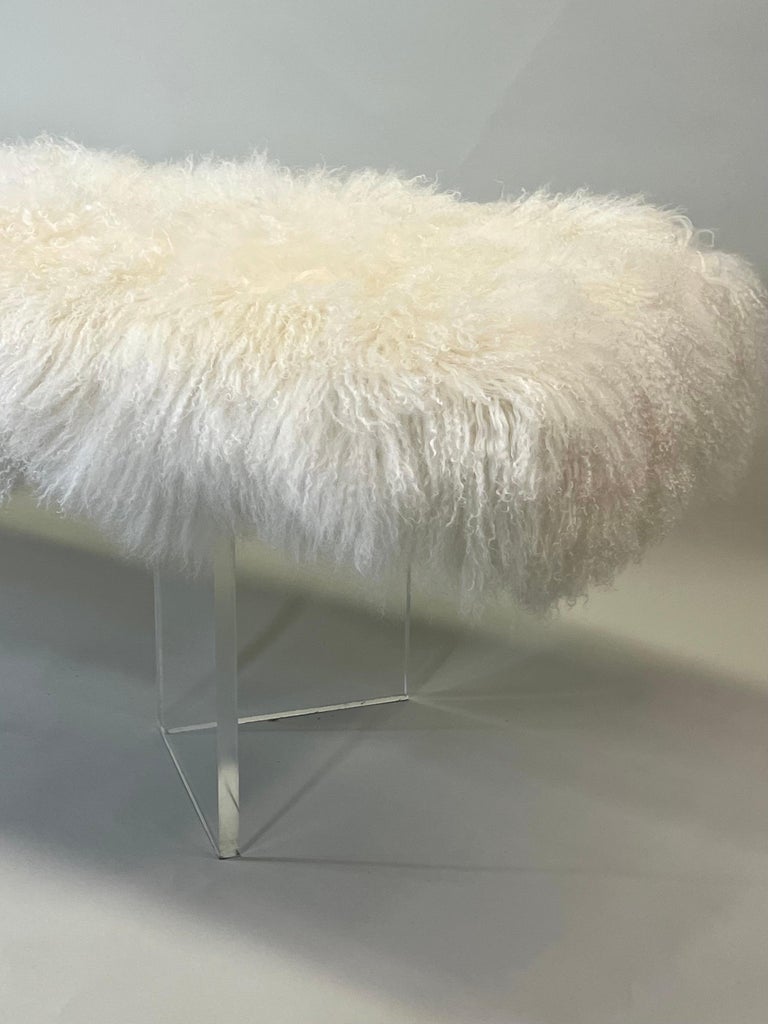 Large Italian Mid-Century Modern Sheepskin and Lucite Bench Attr to ...