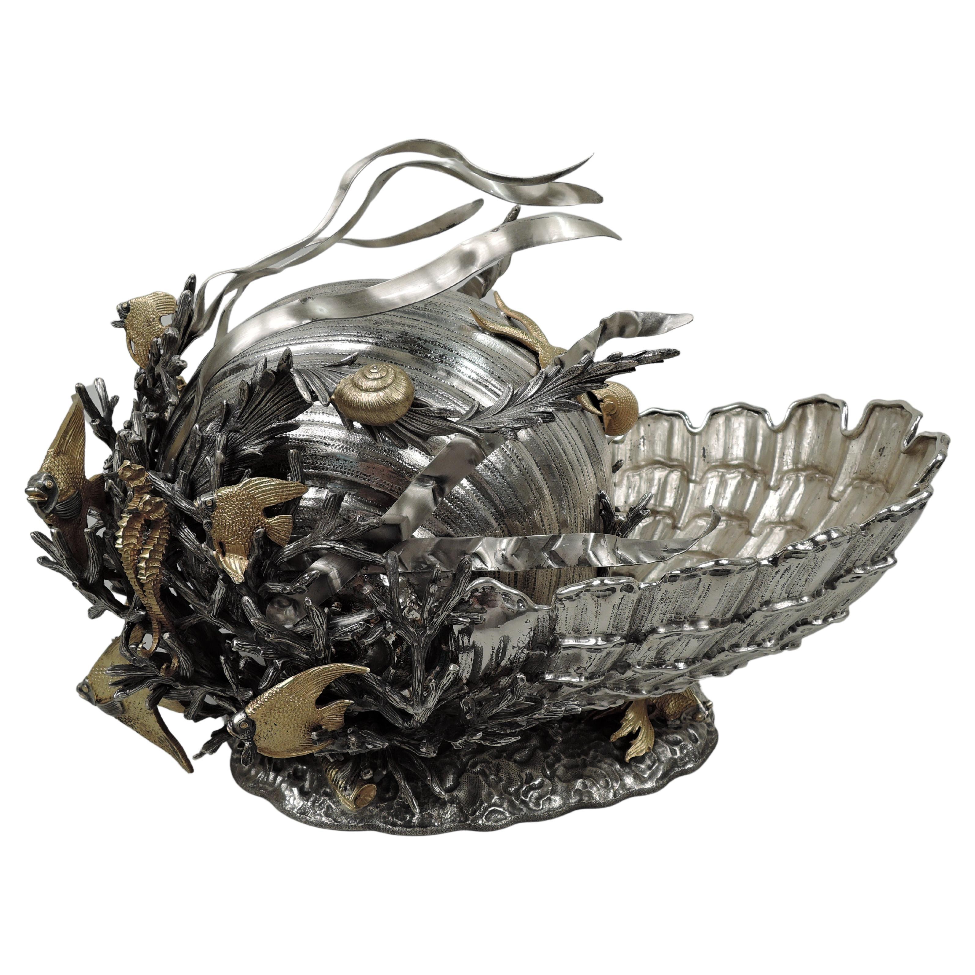 Large Italian Modern Fantasy Marine Silver Seashell Centerpiece For ...