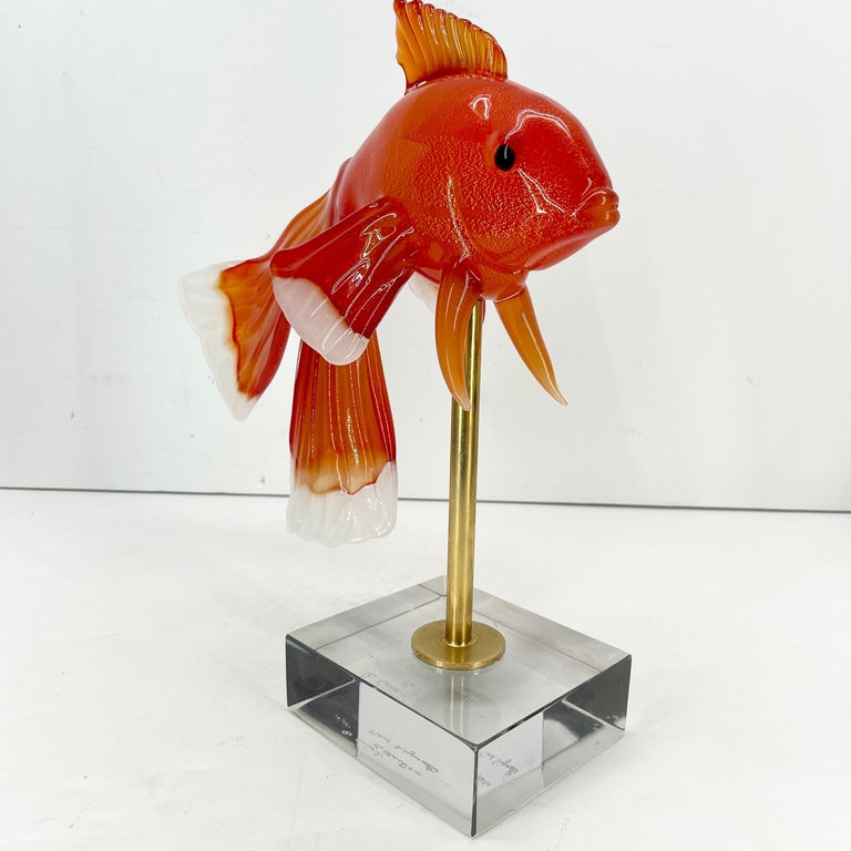 Large Italian Orange Glass Fish Sculpture by Pino Signoretto, Murano ...