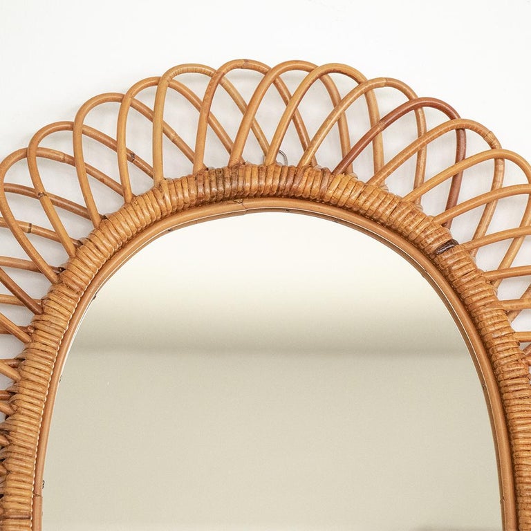 Large Italian Oval Rattan Mirror at 1stDibs
