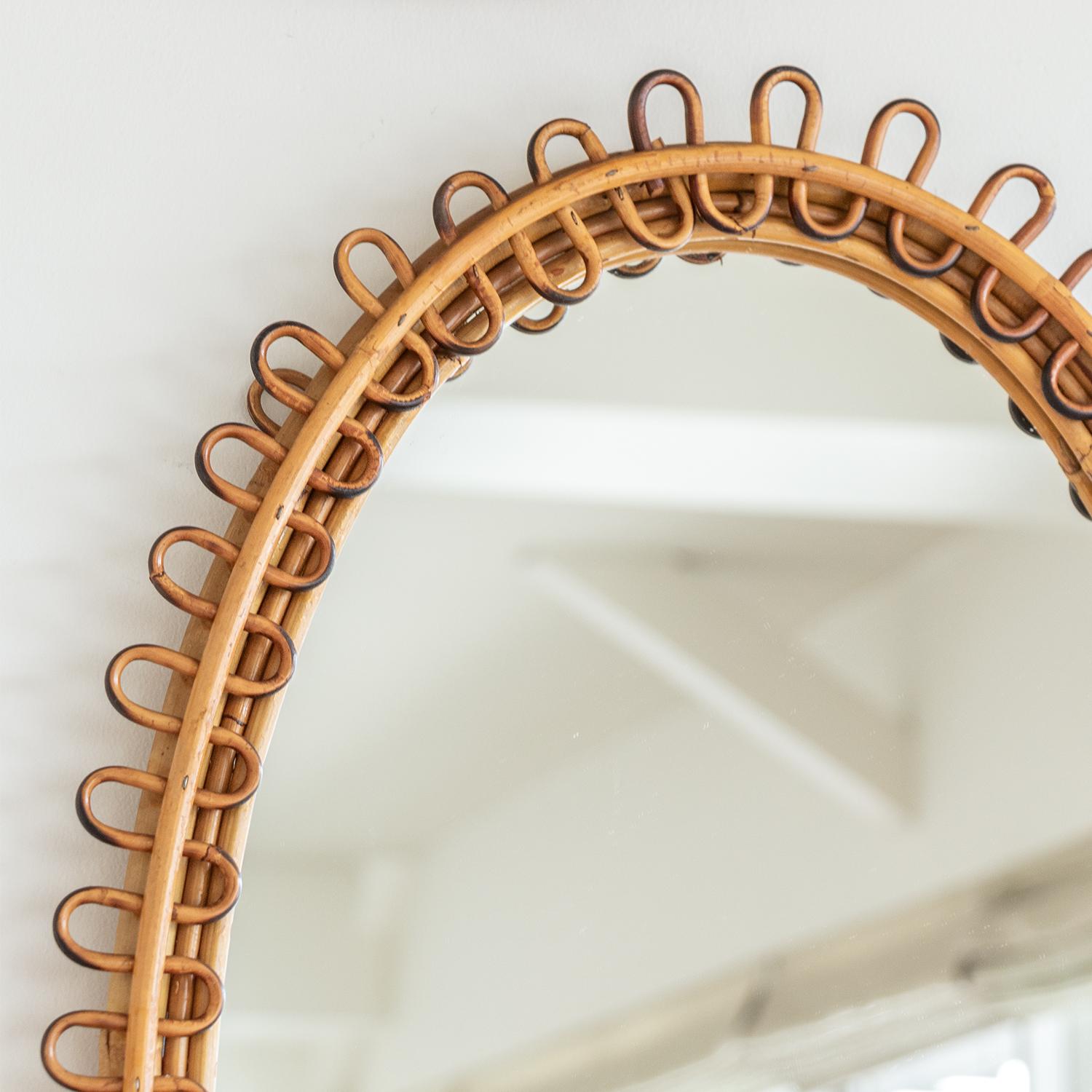 Large Italian Oval Rattan Mirror For Sale at 1stDibs