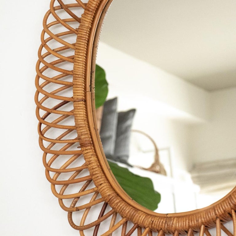 Large Italian Oval Rattan Mirror at 1stDibs