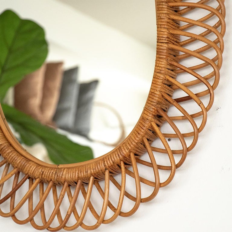 Large Italian Oval Rattan Mirror at 1stDibs