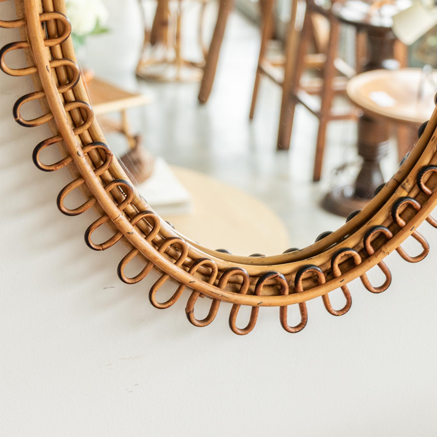 Large Italian Oval Rattan Mirror For Sale at 1stDibs