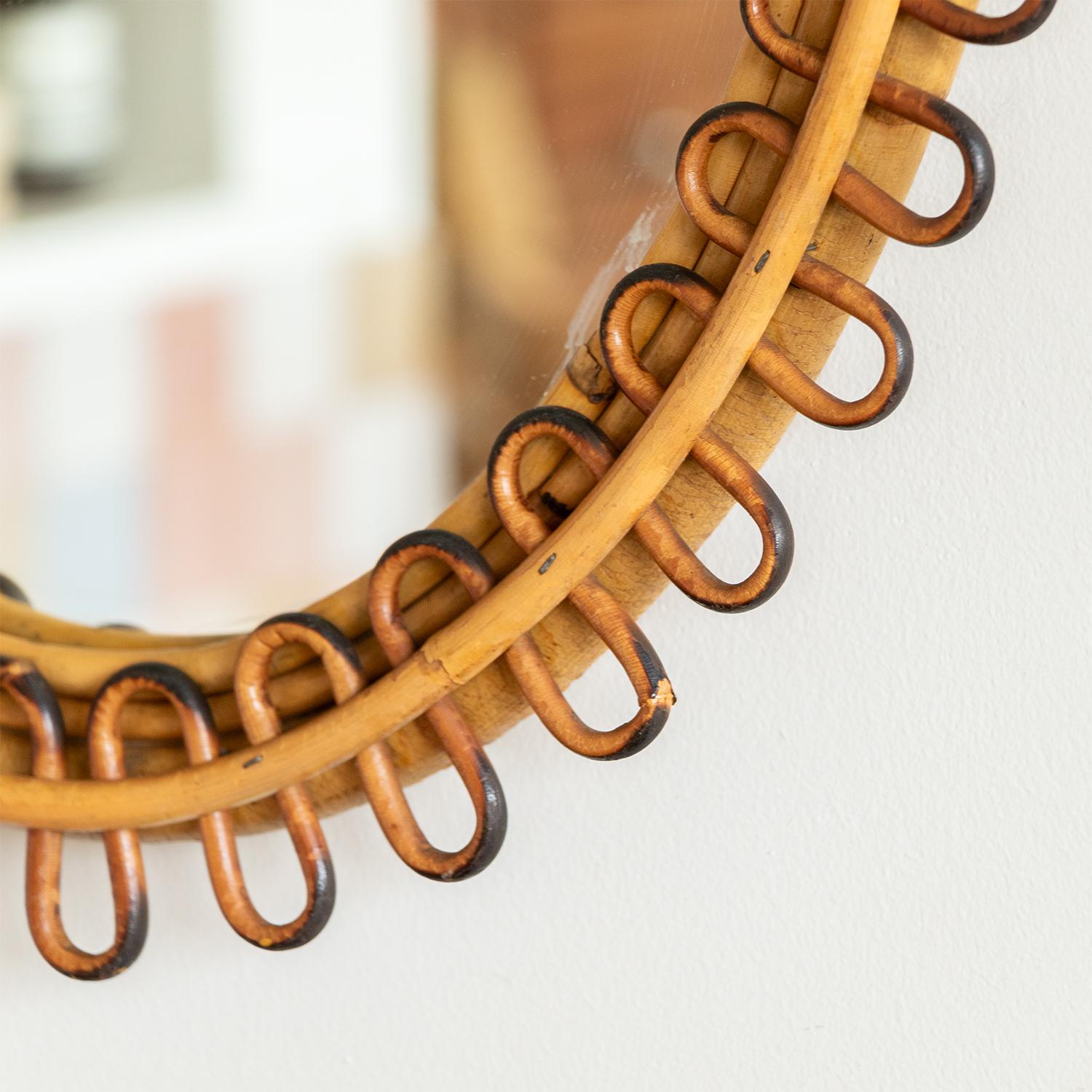 Large Italian Oval Rattan Mirror For Sale at 1stDibs