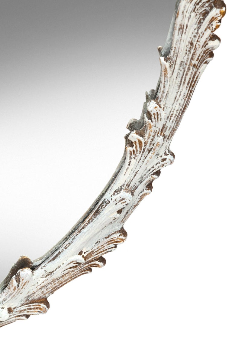 Large Italian Oval Whitewashed Gold Entry Mirror For Sale at 1stDibs