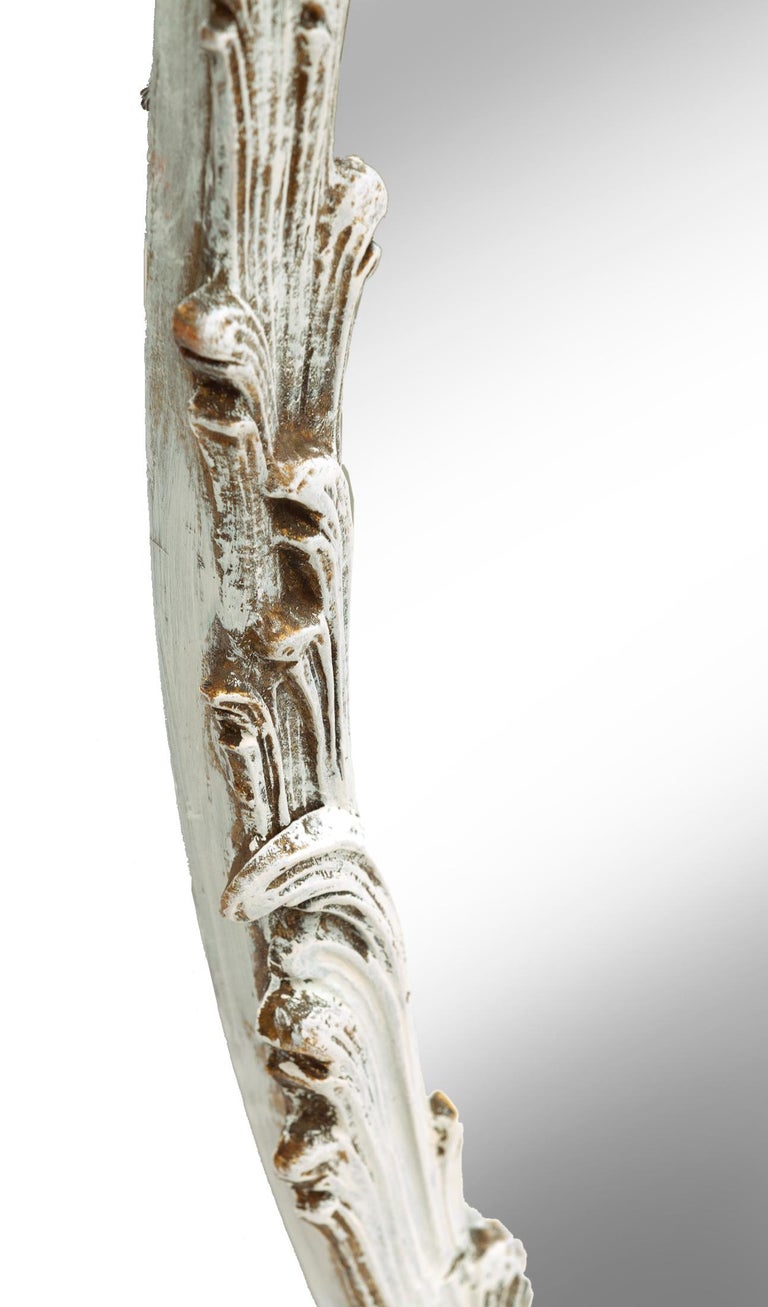 Large Italian Oval Whitewashed Gold Entry Mirror For Sale at 1stDibs