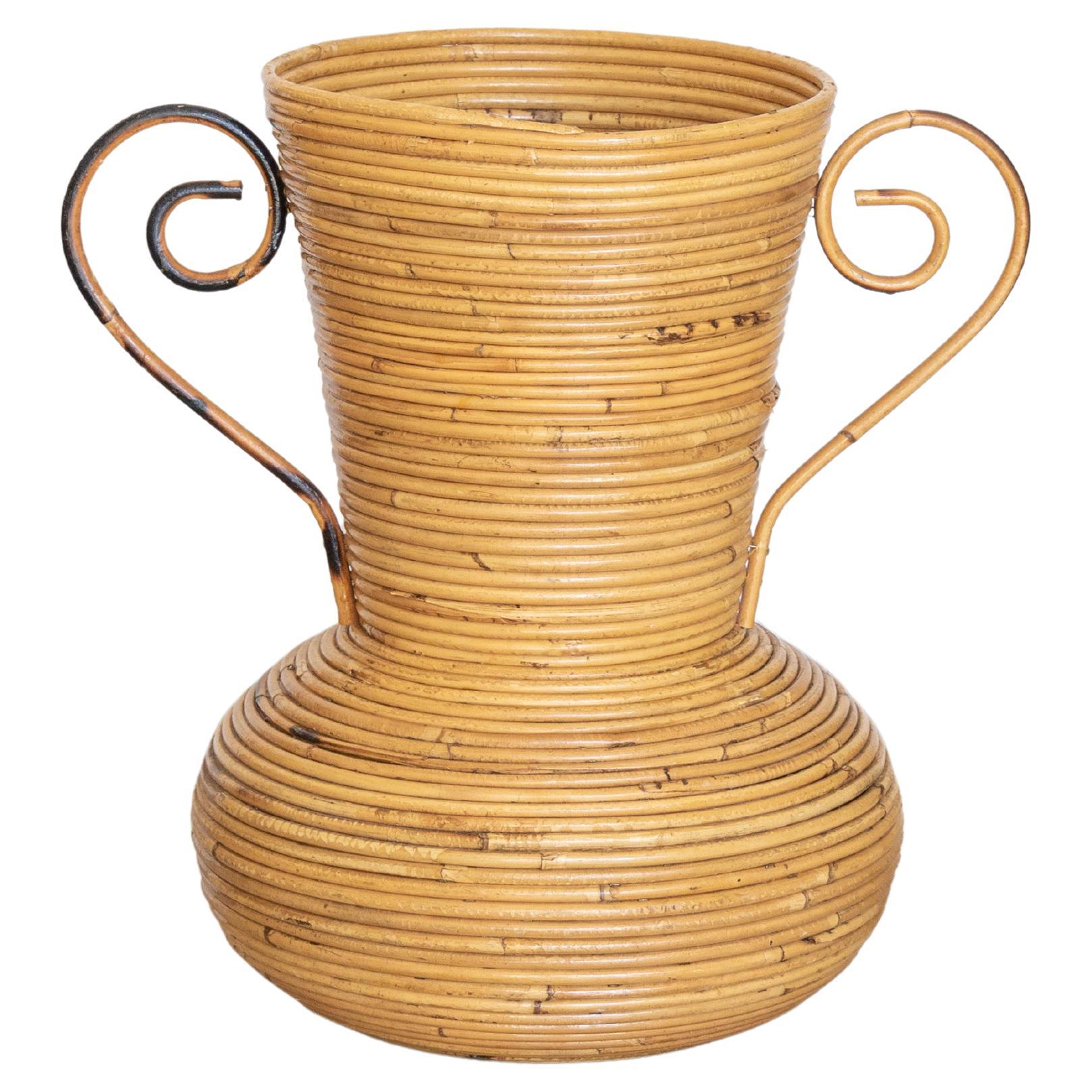 Large Italian Rattan Amphora Vase at 1stDibs