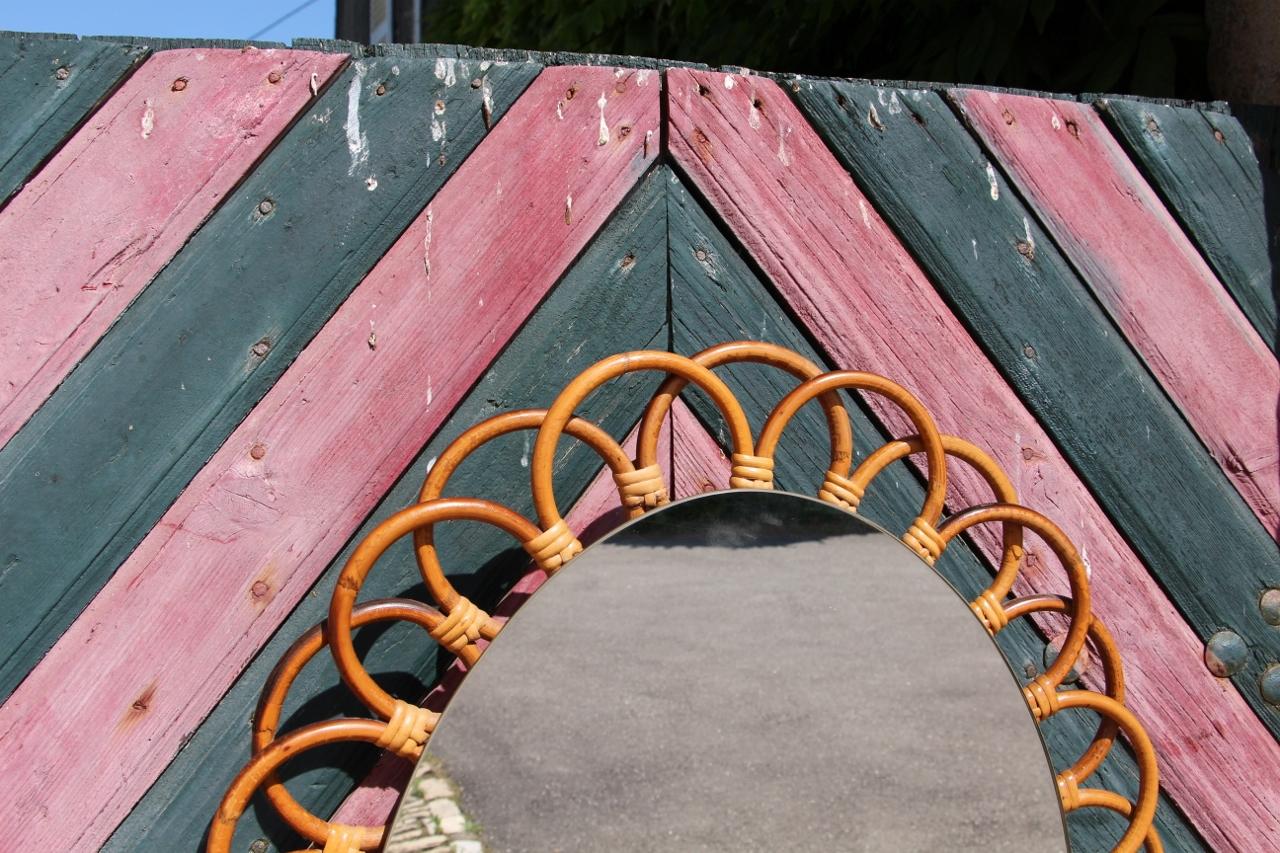 Large Italian Rattan Mirror bonacina For Sale at 1stDibs