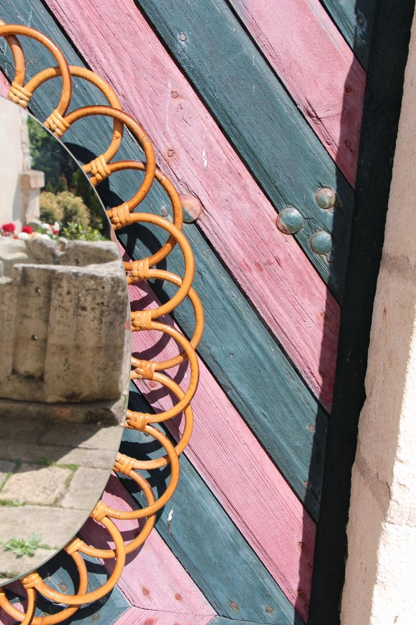 Large Italian Rattan Mirror bonacina For Sale at 1stDibs