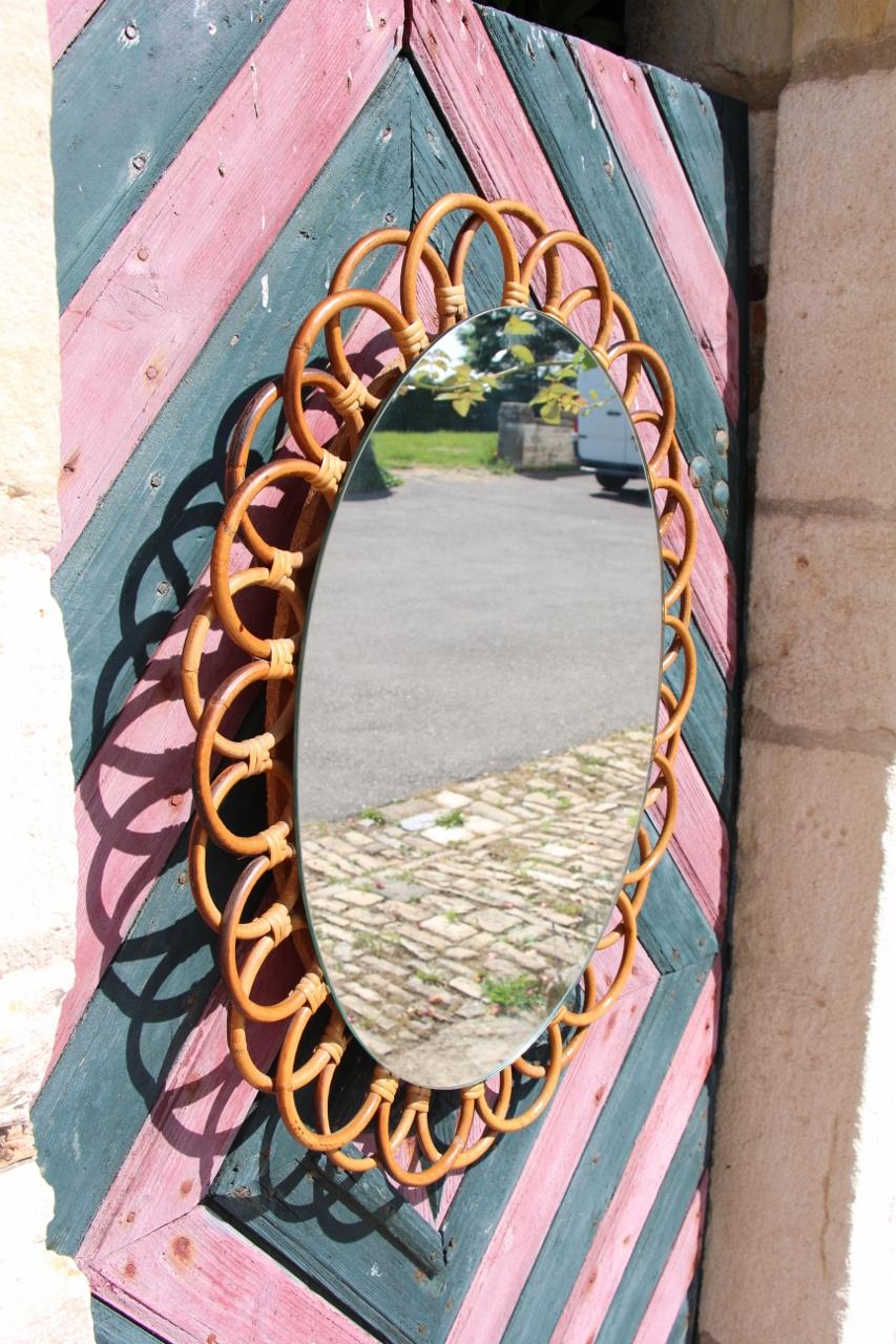 Large Italian Rattan Mirror bonacina For Sale at 1stDibs