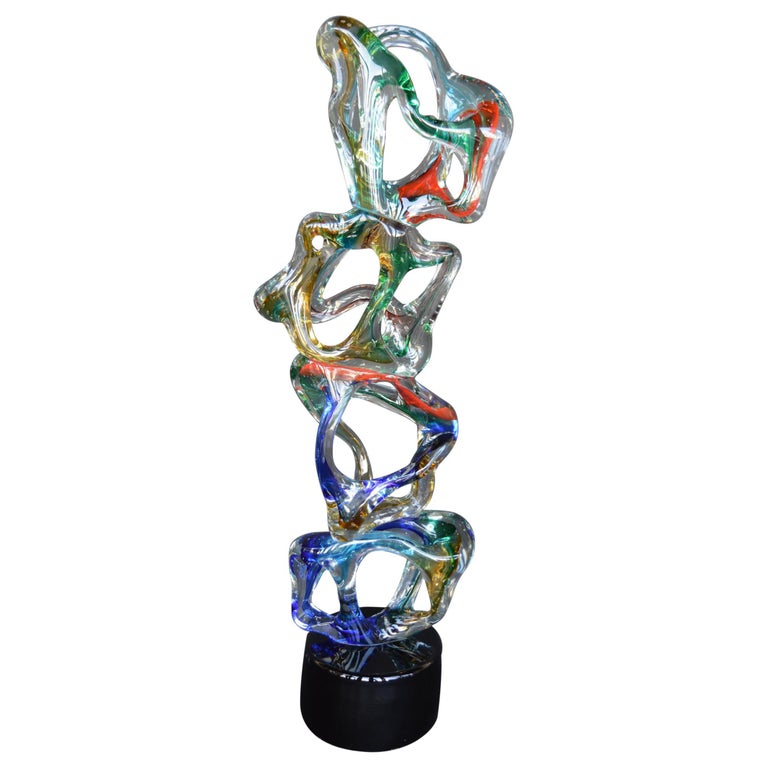 Large Italian Signed Glass Sculpture, 1980 at 1stDibs