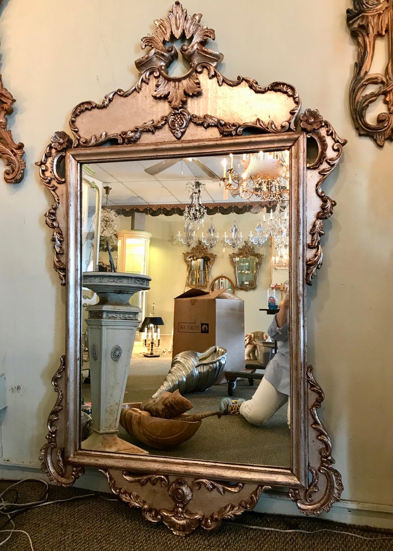 Large Italian Silver Leaf Mirror For Sale at 1stDibs
