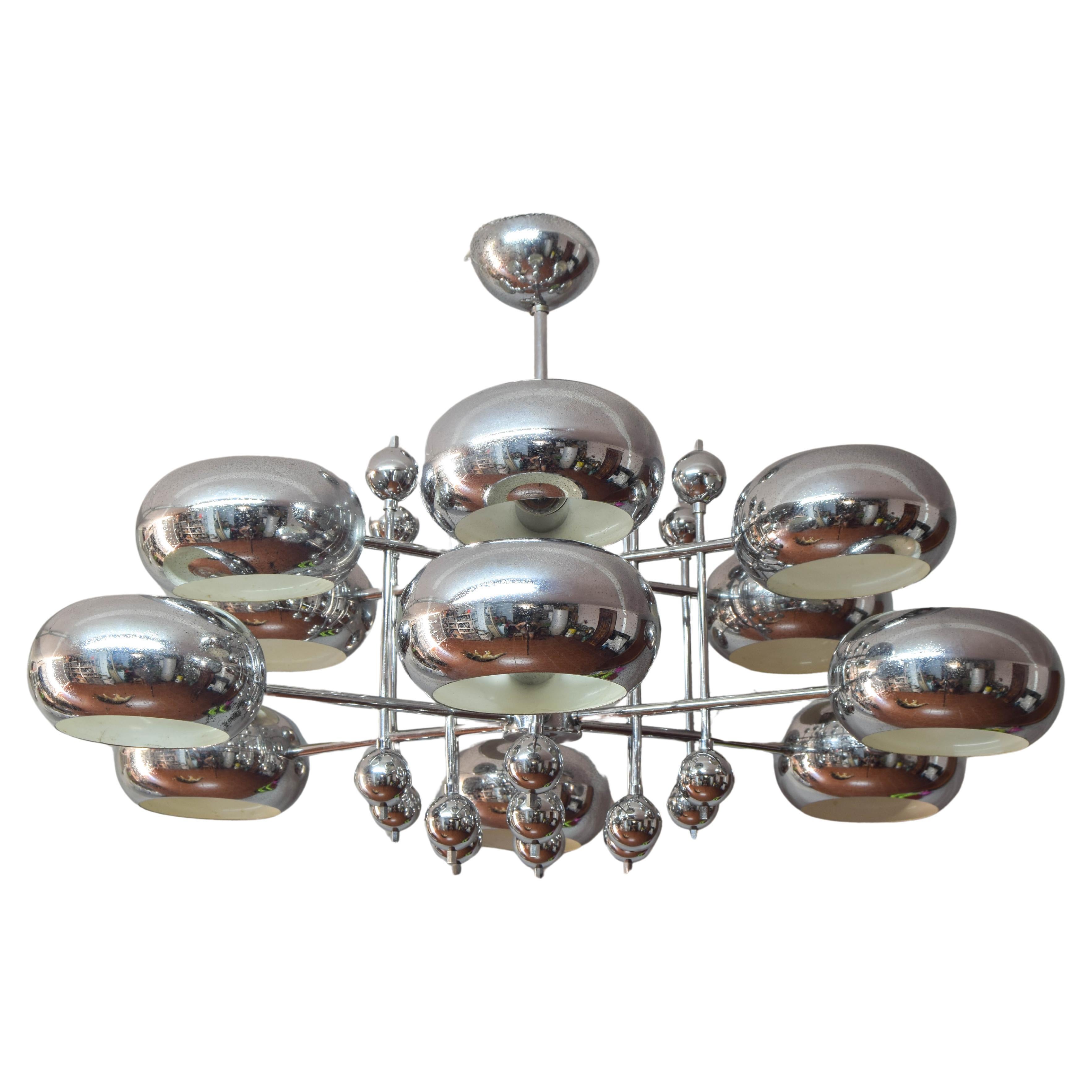 Large Italian Space Age Chandelier Chrome 12 lights 70s For Sale at 1stDibs