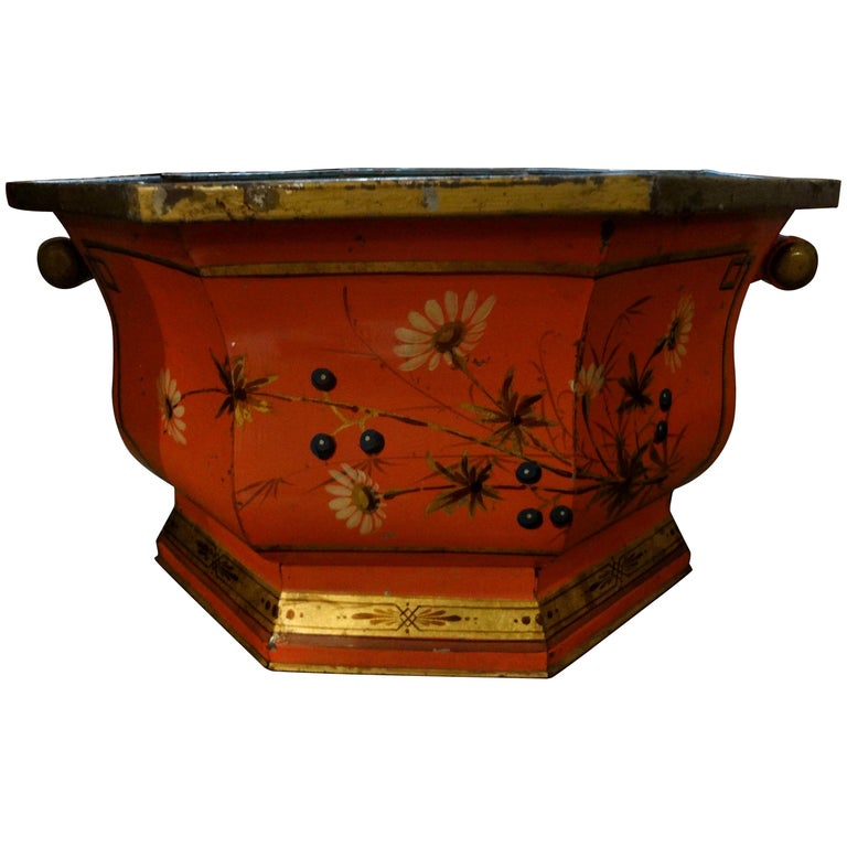 Large Italian Tole Painted and Gilt Decorated Jardinière or Cachepot ...