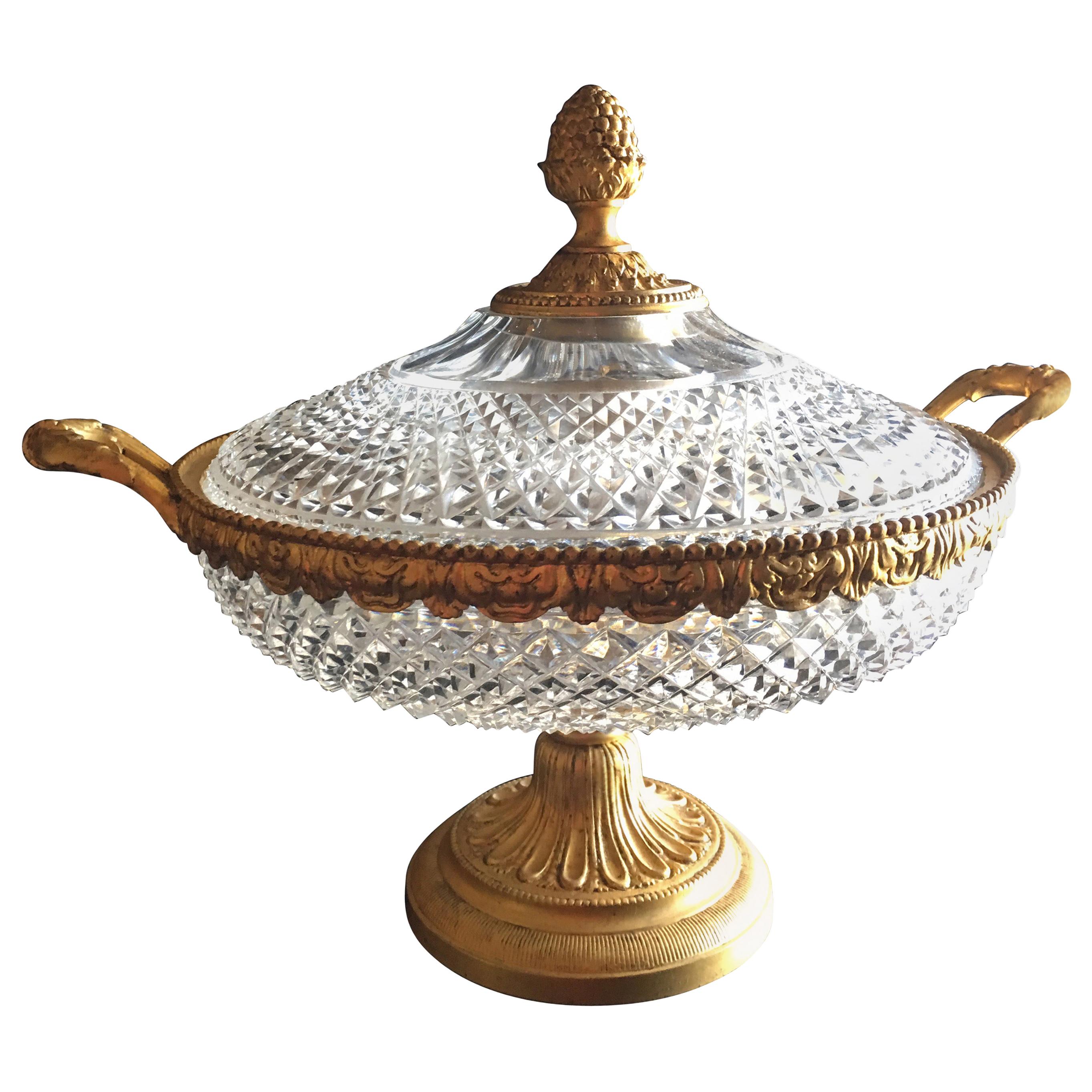 Monumental Clear Cut-Glass Covered Compote For Sale at 1stDibs