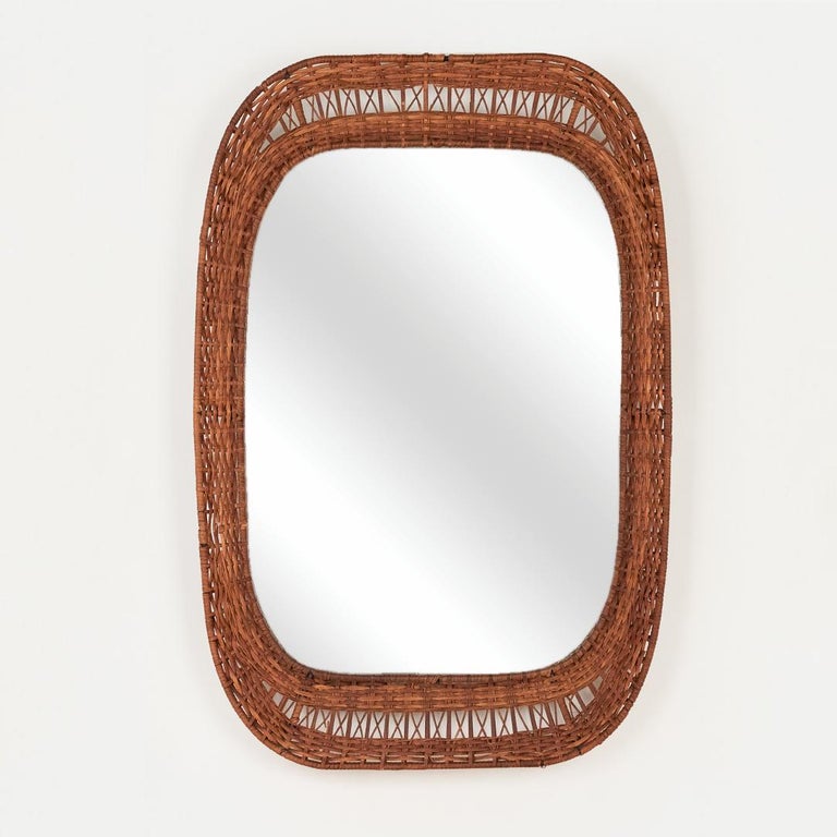 Large Italian Woven Wicker Mirror For Sale at 1stDibs