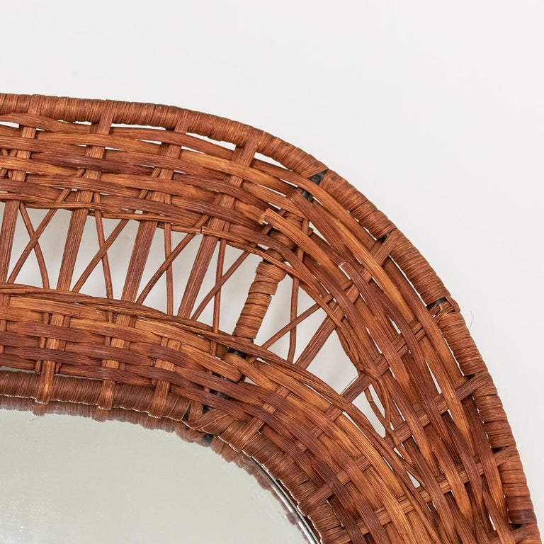 Large Italian Woven Wicker Mirror For Sale at 1stDibs