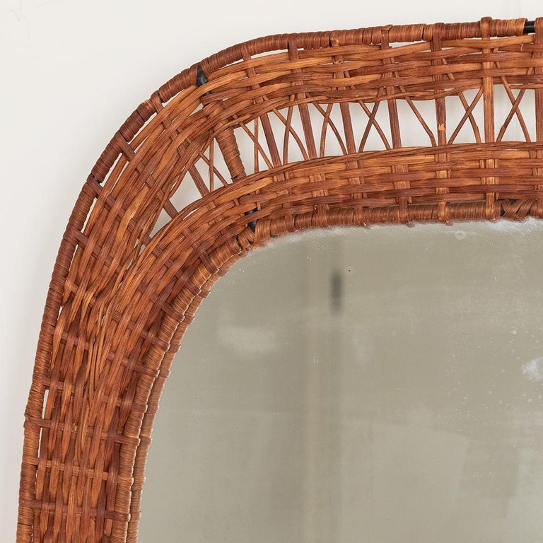 Large Italian Woven Wicker Mirror For Sale at 1stDibs