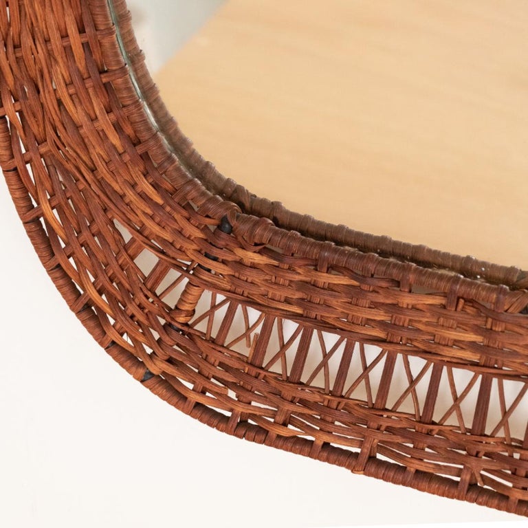 Large Italian Woven Wicker Mirror For Sale at 1stDibs