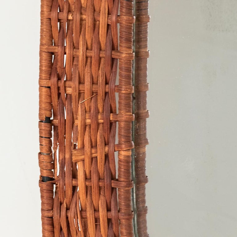 Large Italian Woven Wicker Mirror For Sale at 1stDibs