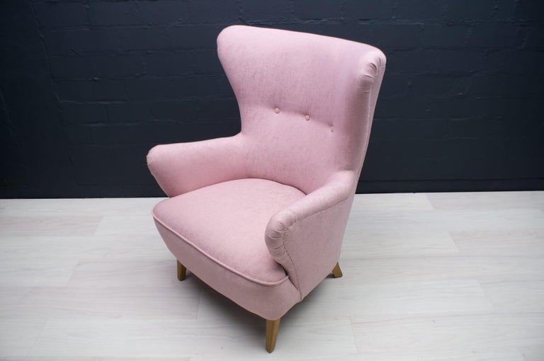 Large Italian Mid-Century Modern Wingback Chair in Pink Upholstery ...