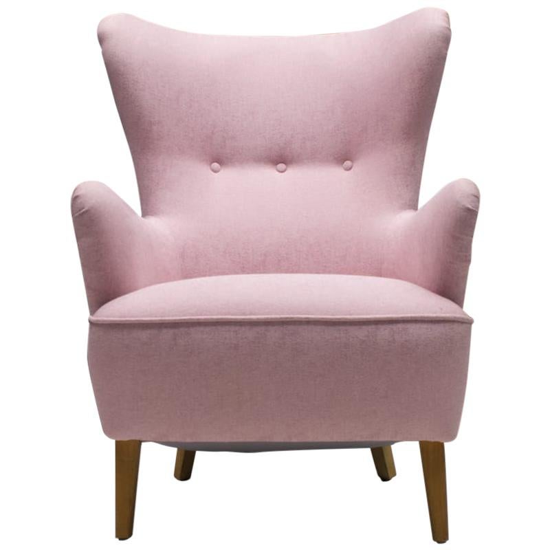 Large Italian Mid-Century Modern Wingback Chair in Pink Upholstery ...