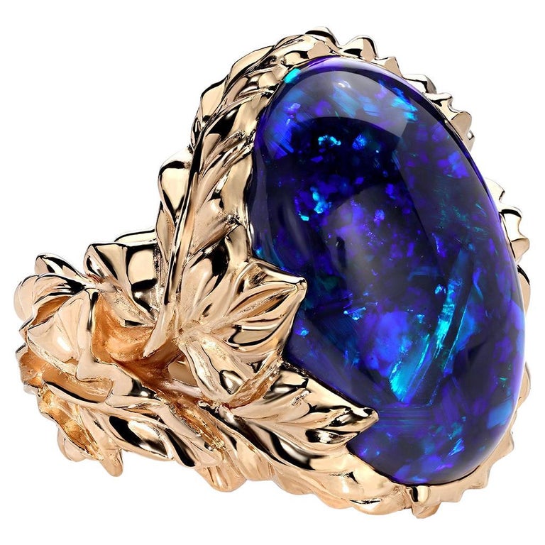 Large Ivy Ring Black Opal 26 Carats Vegetal Yvy Collection at 1stDibs