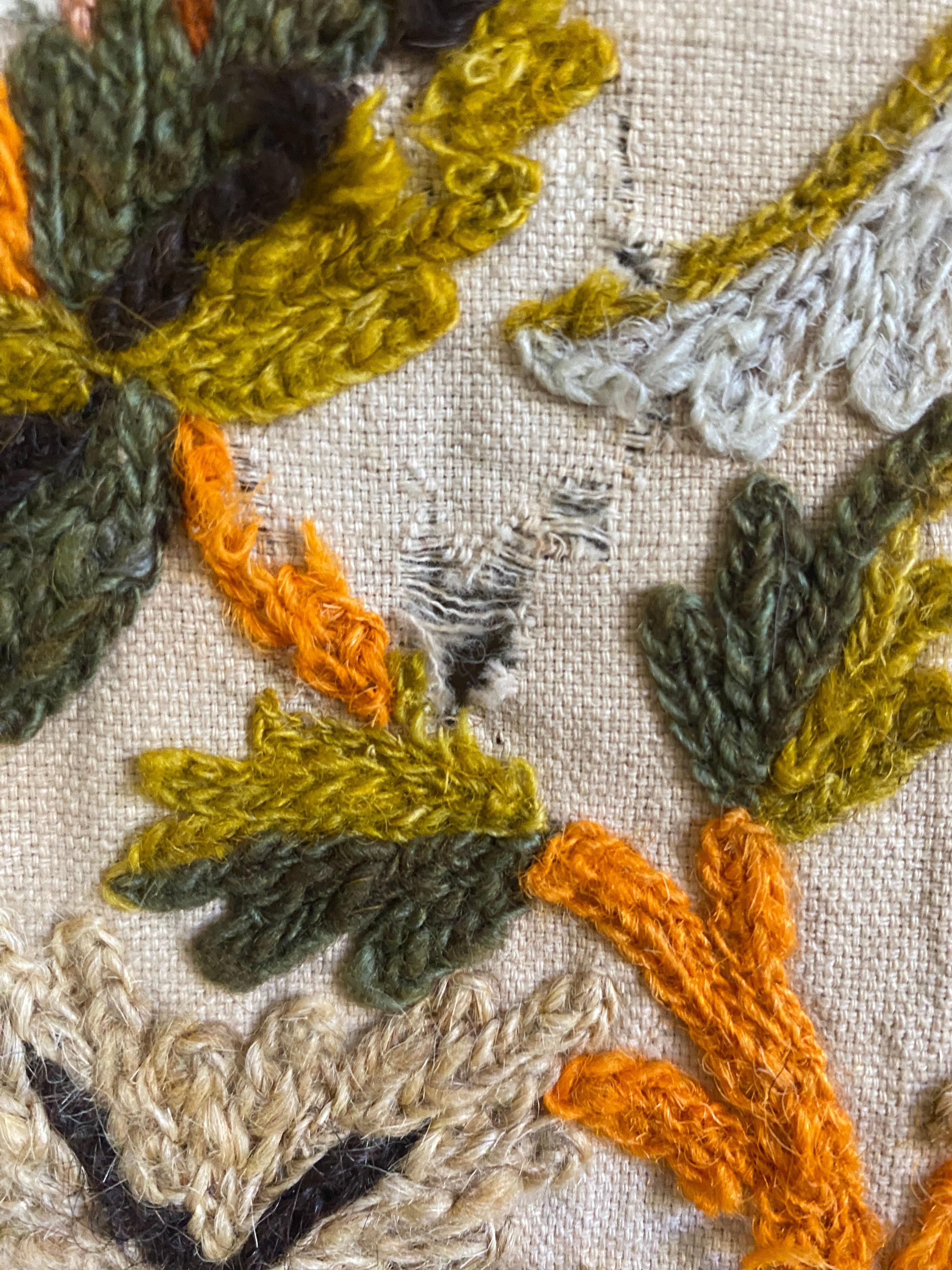 Large Jacobean Floral Hand Embroidered Linen Drapery or Wall-hanging ...