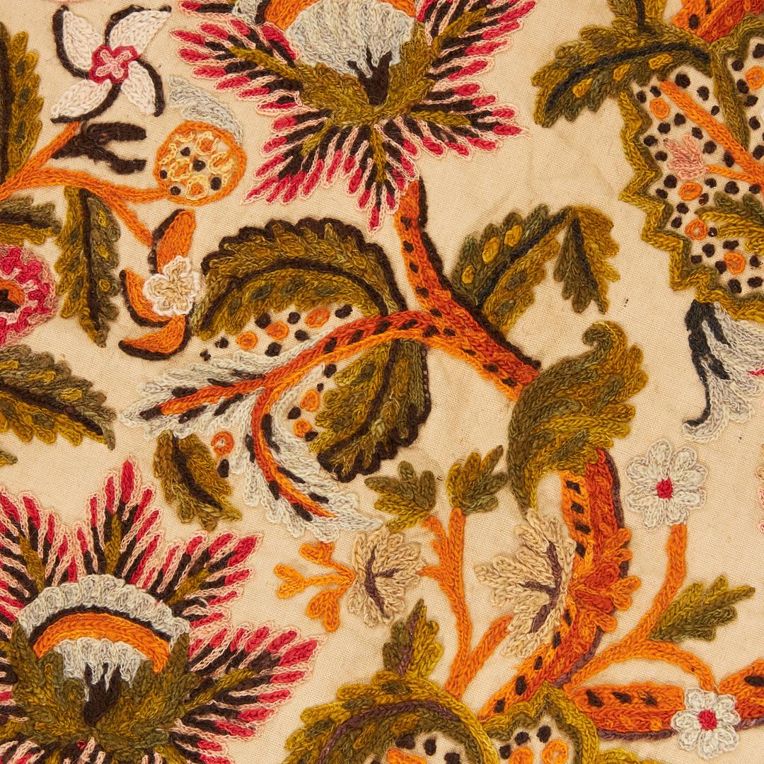 Large Jacobean Floral Hand Embroidered Linen Drapery or Wall-hanging ...