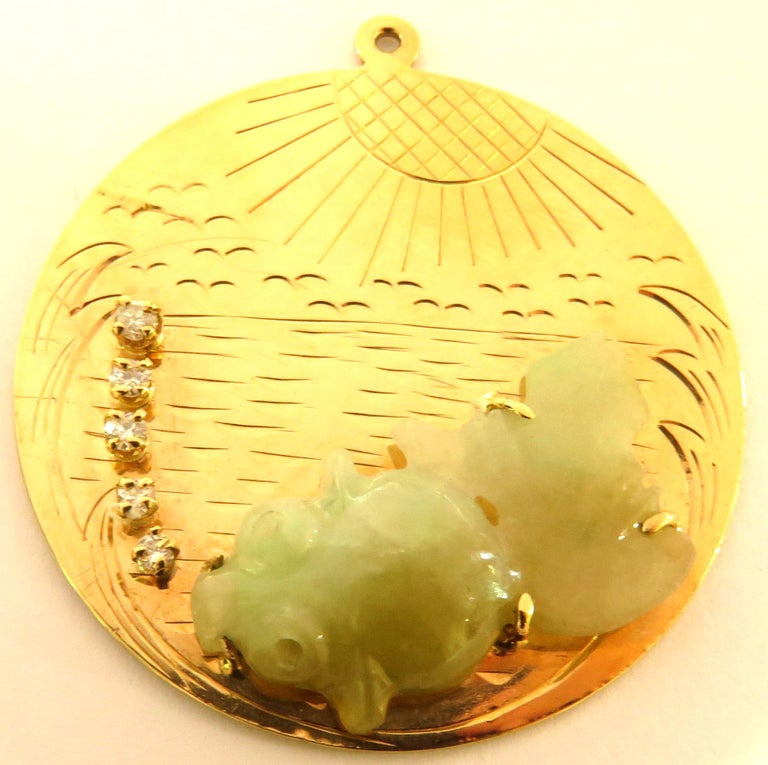 Large Jade Koi Fish Diamond Bubbles Waves and Sunshine Gold Charm ...