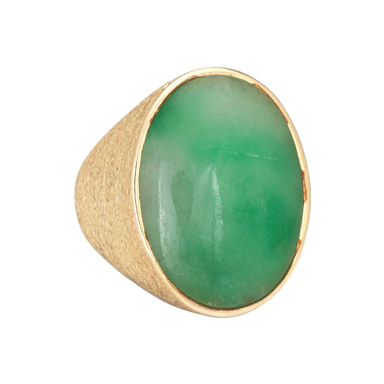 Large Jade Ring Vintage 14k Yellow Gold Oval Signet Men's Jewelry Gypsy ...
