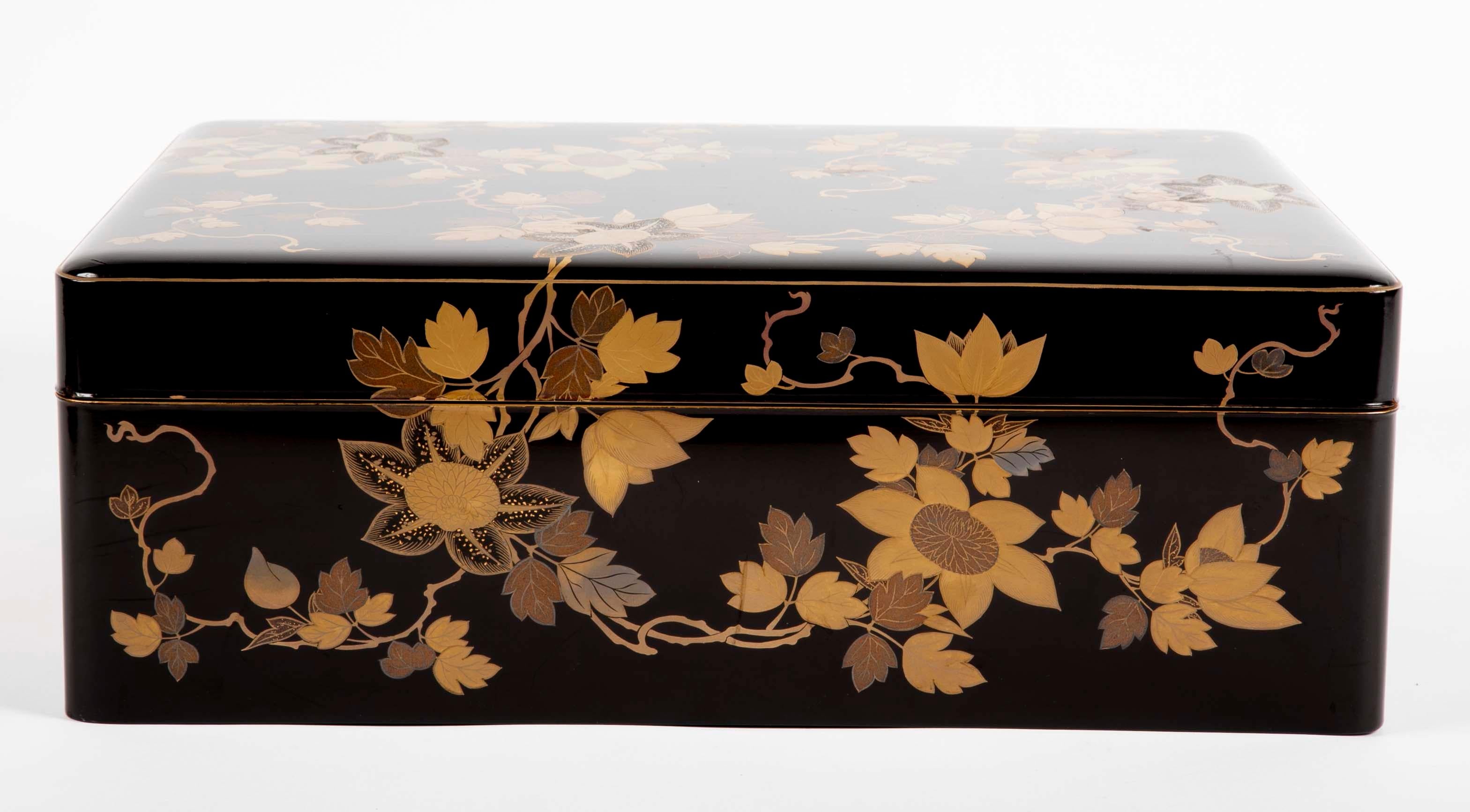 Large Japanese Black Lacquer Box with Gilt Vine Design at 1stDibs ...