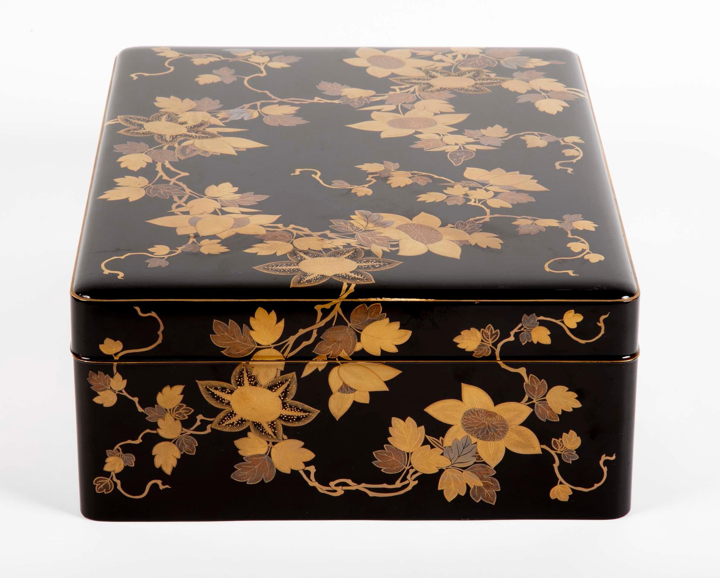 Large Japanese Black Lacquer Box with Gilt Vine Design at 1stDibs ...