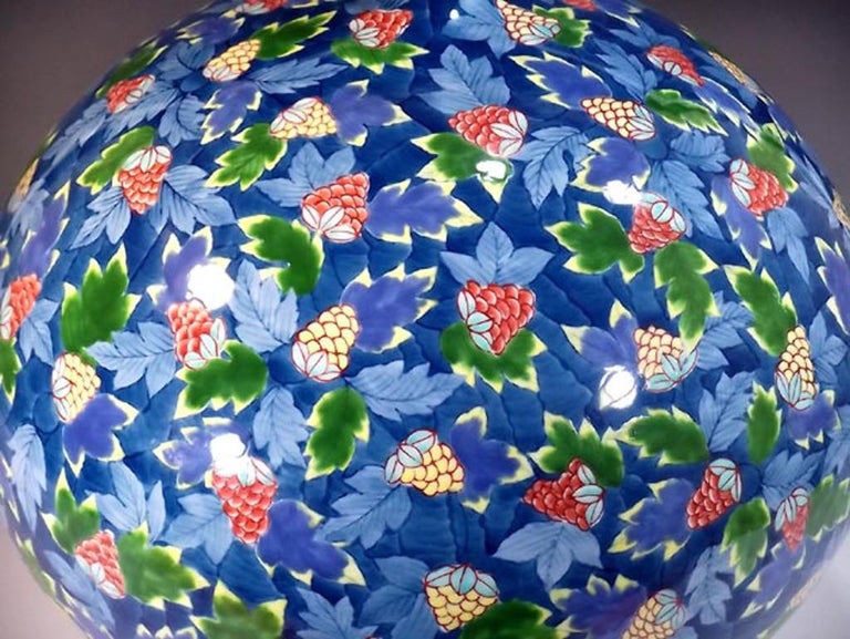 Large Japanese Contemporary Blue Red Green Imari Ceramic Vase by Master ...